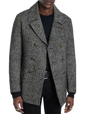 John Varvatos Harden Regular Fit Double Breasted Wool Pea Coat - Black/white