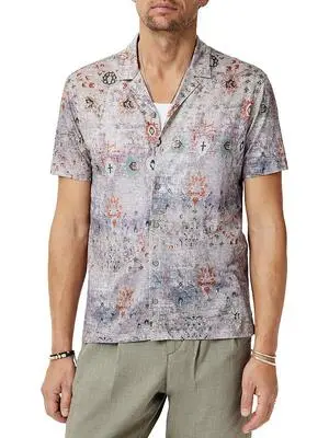 John Varvatos Espino Linen Printed Camp Shirt - Lavender