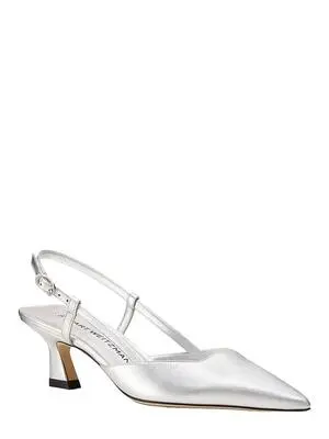 STUART WEITZMAN Vinnie 50 Slingback Kitten Heels Silver