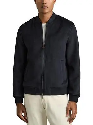 REISS Harlan Wool Bomber Jacket - Navy