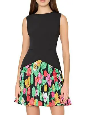 MILLY Milly Haddy Rosette Tulip Dress Black Multi
