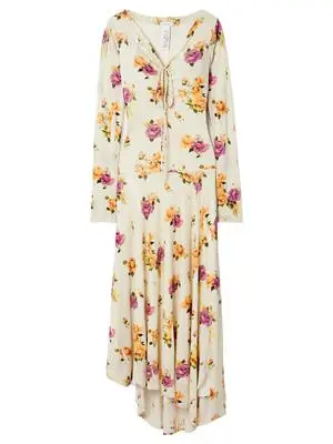 Acne Studios Asymmetric Floral-print Crepe Dress - Neutrals