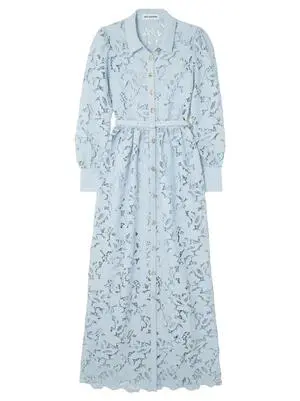 SELF-PORTRAIT Belted Corded Lace Maxi Dress - Blue