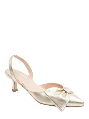 PATRICIA GREEN London Bow Pointed-toe Slingback Pumps - Gold Leather