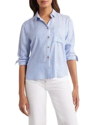 BEACHLUNCHLOUNGE Candace Striped Button-up Shirt - Blue Ice