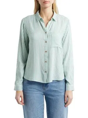 BEACHLUNCHLOUNGE Beachlunchlounge Candace Striped Button-Up Shirt Green Sage
