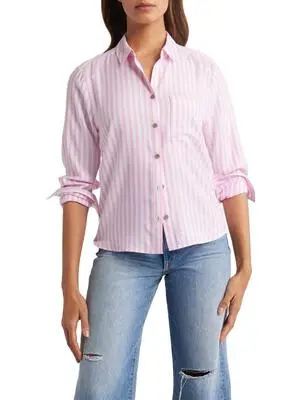 BEACHLUNCHLOUNGE Beachlunchlounge Candace Striped Button-Up Shirt Ocean Pink