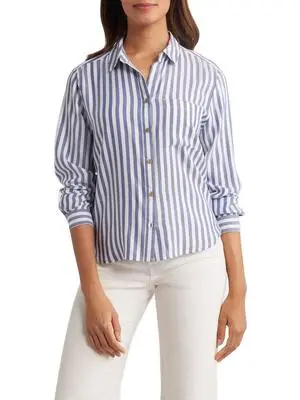 BEACHLUNCHLOUNGE Candace Striped Button-up Shirt - Sailor Blue