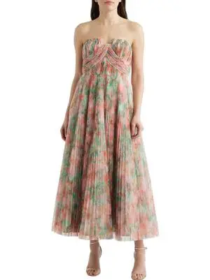 HUTCH Pleated Strapless Mesh Gown - Multi Azalea Garden
