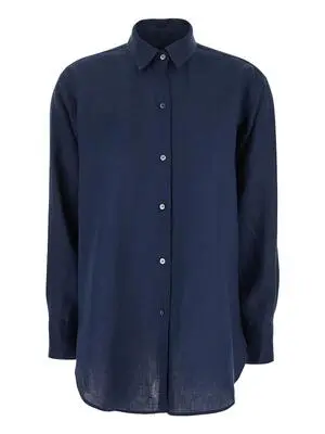 PLAIN Linen Long Sleeve Shirt - Blue