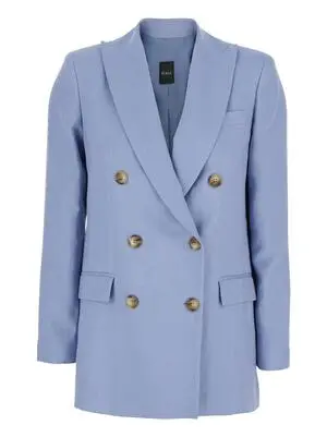 PLAIN Linen Double-breasted Jacket With Notched Lapels - Blue