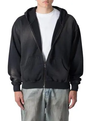 Mnml Basic Faded Cotton Zip-up Hoodie - Washed Black