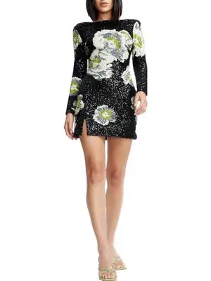 Dress The Population Nathalia Floral Sequin Minidress - Black Multi