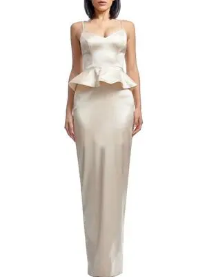 Dress The Population Akiah Satin Column Gown - Champagne