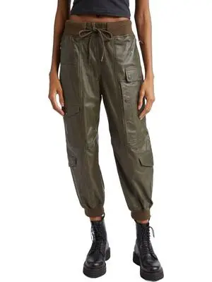 R13 Multipocket Leather Balloon Pants - Olive