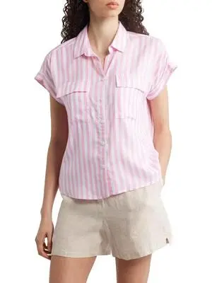 BEACHLUNCHLOUNGE Kaiana Stripe Button-up Shirt - Pink Flamingo