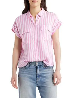 BEACHLUNCHLOUNGE Kaiana Stripe Button-up Shirt - Spring Tulip