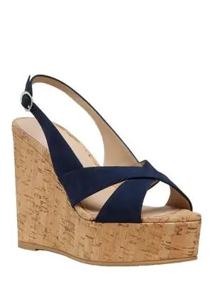 STUART WEITZMAN Dayna Slingback Platform Wedge Sandal - Nice Blue