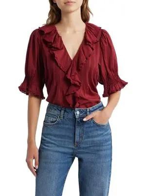 DÔEN Henri Organic Cotton Voile Top - Deep Crimson