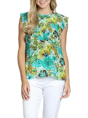 APNY APNY Floral Print Flutter Sleeve Blouse Green Multi