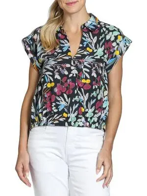 APNY APNY Print Wrap Front High-Low Cotton Top Black Multi