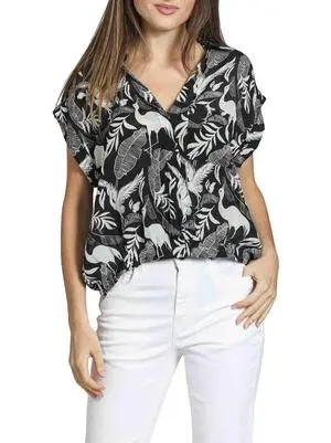 APNY APNY Print Wrap Front High-Low Cotton Top Black/ White