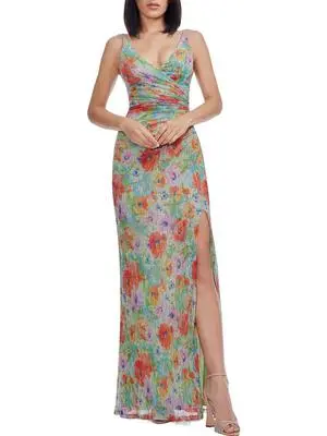 Dress The Population Jordan Metallic Floral Mermaid Gown - Sage Multi