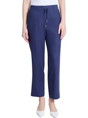Jones New York Tie Waist Linen-blend Tapered Pants - Pacific Navy