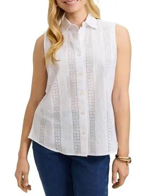 Foxcroft Ada Mixed Stitch Sleeveless Shirt - White