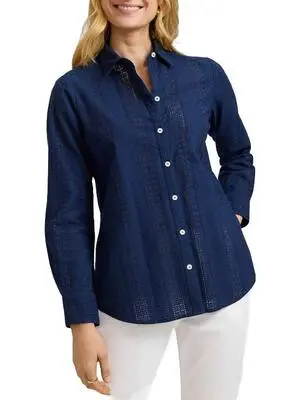 Foxcroft Zoey Mixed Stitch Button-up Shirt - Navy