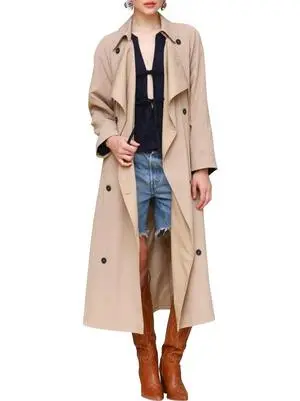 Avec Les Filles Waterfall Drape Front Trench Coat - Khaki