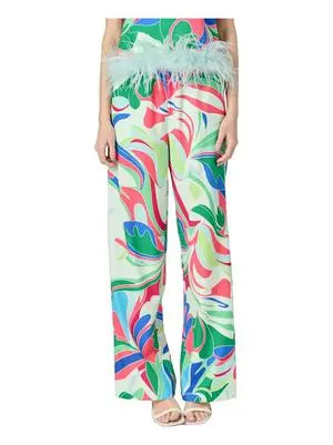 English Factory Abstract Print Wide Leg Pants - Green/ Blue Multi