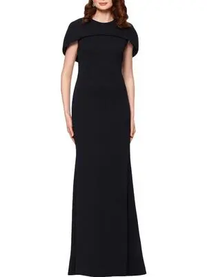 Betsy & Adam Cape Short Sleeve Gown - Black