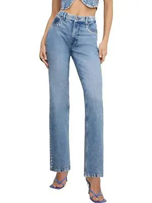 Good American Good Icon Stud Straight Leg Jeans - Indigo895