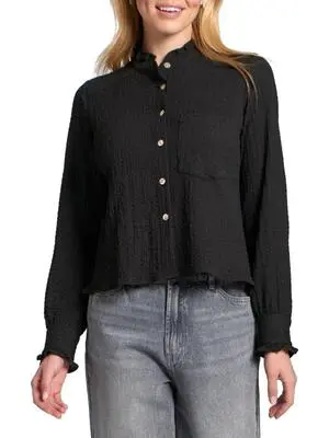 APNY APNY Ruffle Long Sleeve Crop Button-Up Shirt Black