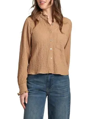 APNY Ruffle Long Sleeve Crop Button-up Shirt - Latte