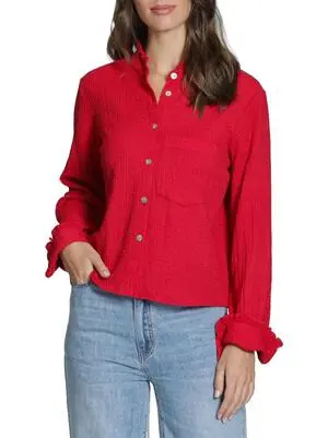 APNY Ruffle Long Sleeve Crop Button-Up Shirt Red