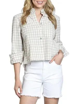 APNY APNY Ruffle Long Sleeve Crop Button-Up Shirt White/natural