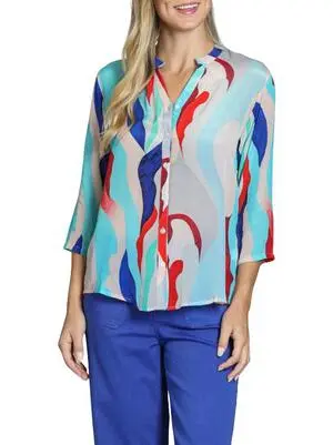 APNY APNY Mixed Stripe Mandarin Collar Button-Up Shirt Turquoise Multi