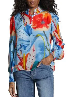 APNY APNY Print High Neck Shirt Medium Blue Multi