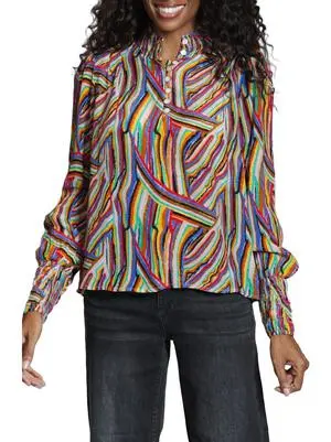 APNY Print High Neck Shirt - Red Blue Multi