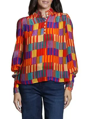 APNY Print High Neck Shirt - Red Multi