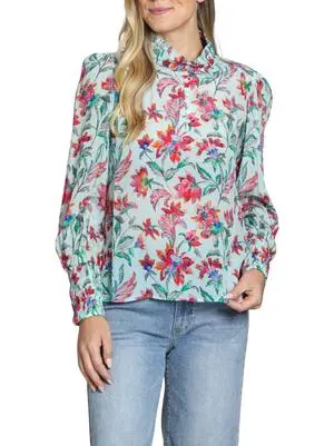 APNY APNY Print High Neck Shirt Turquoise Red Multi