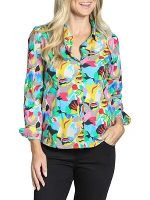 APNY APNY Classic Floral Button-up Shirt Bright Blue Multi