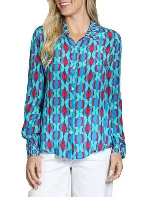 APNY Printed Button-up Shirt - Turquoise/red Multi