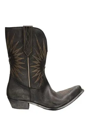Golden Goose Wish Star Leather Western Boots - Black/ecru/silver