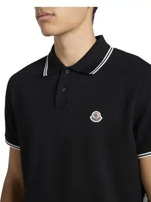 Moncler Men & Apos;s Pique Logo Patch Polo Shirt Black