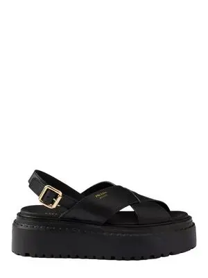 Prada Leather Platform Sandals - Black
