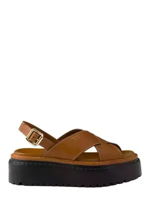 Prada Leather Platform Sandals - Brown