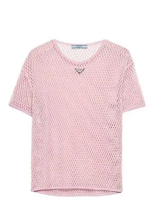 Prada Triangle-logo Cotton Mesh-knit Top - Pink